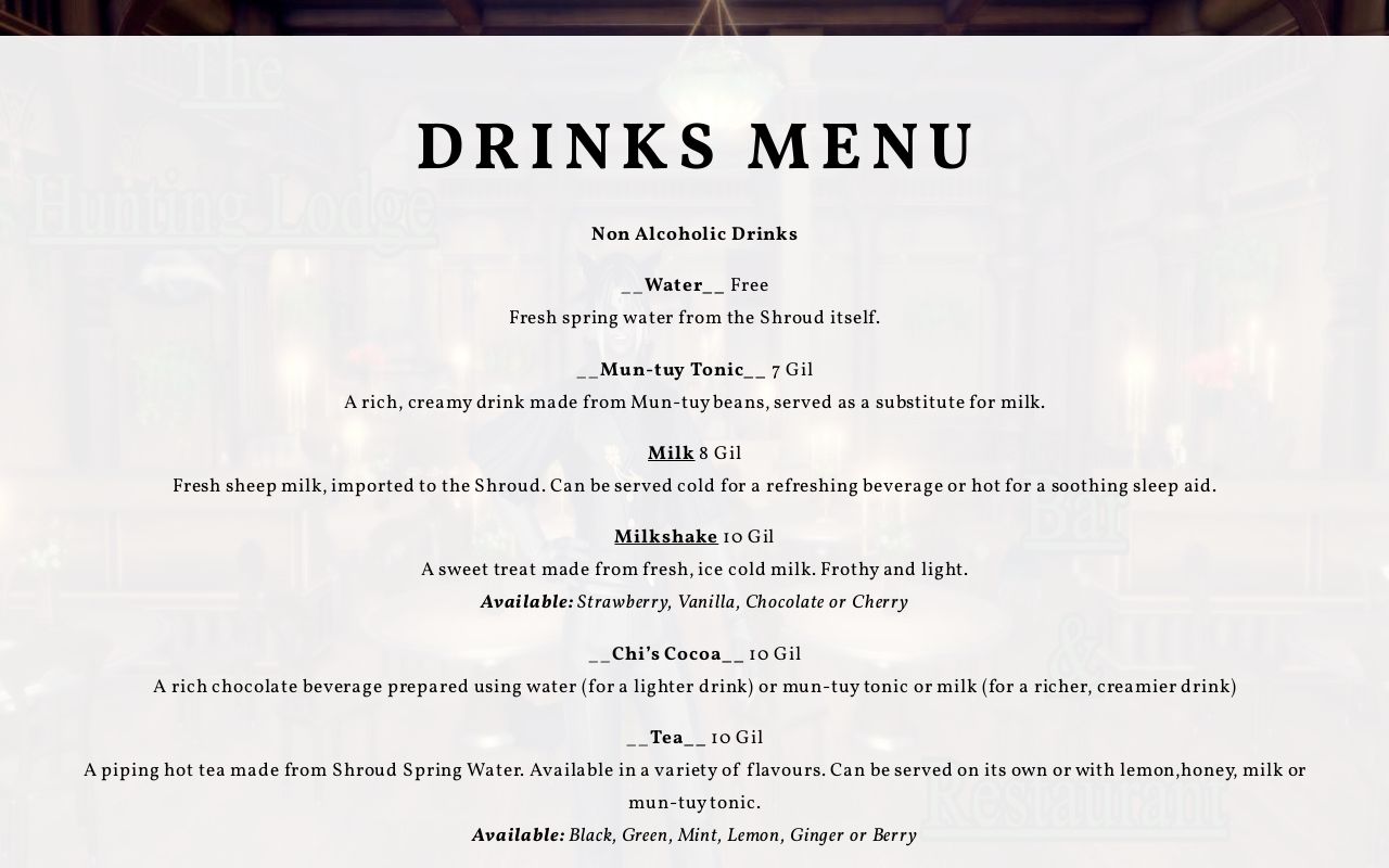 The Hunting Lodge Menu